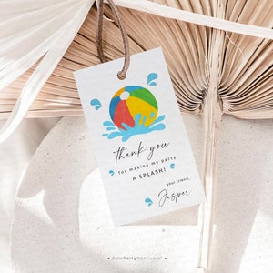 Pool Party Birthday Favor Tag, Beach Ball Printable Gift Tag ...