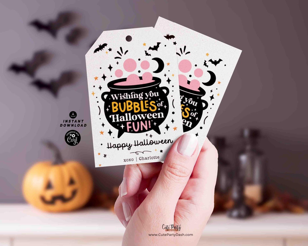 Editable Halloween Bubbles Gift Tag Printable (instant Download) - Etsy