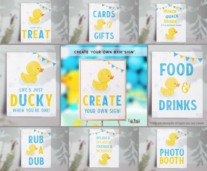 Editable Rubber Duck Birthday Signs: Yellow & Blue Party Decor (instant ...