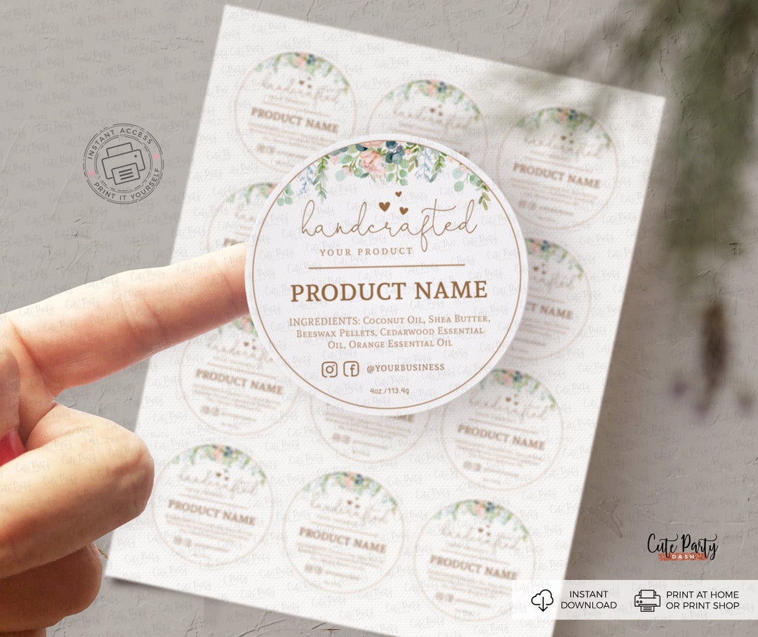 Greenery Round Product Label Editable Template, INSTANT DOWNLOAD, Add ...
