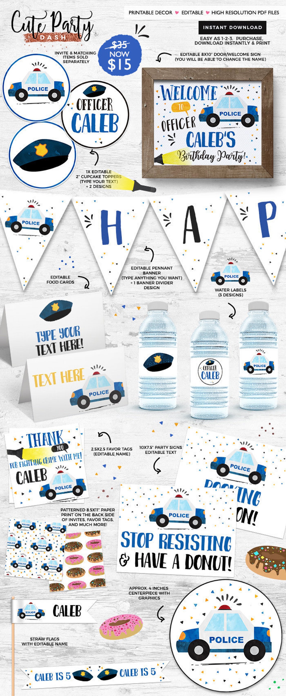 Police Birthday Party Decorations: Cops and Robbers Theme (digital ...
