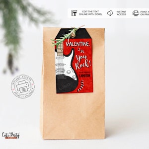 INSTANT DOWNLOAD, You Rock Valentine Gift Tag, Watercolor Guitar You ...