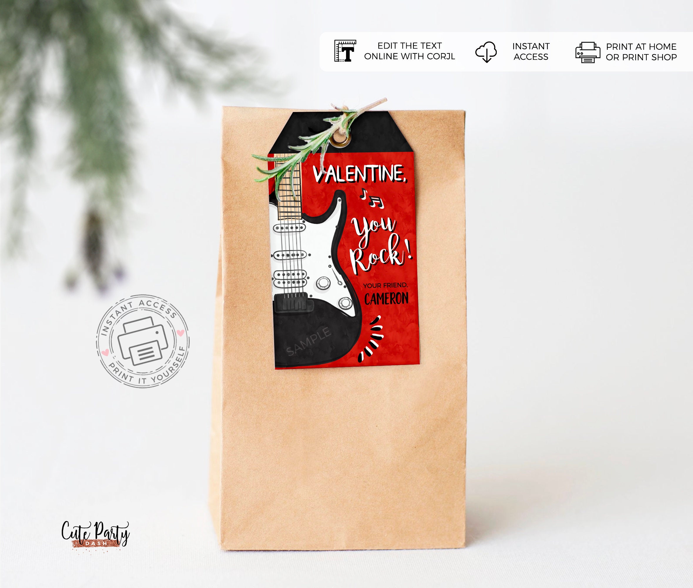 INSTANT DOWNLOAD You Rock Valentine Gift Tag Watercolor - Etsy