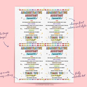 Administrative Assistant Survival Kit Tag: Printable Thank You Card ...