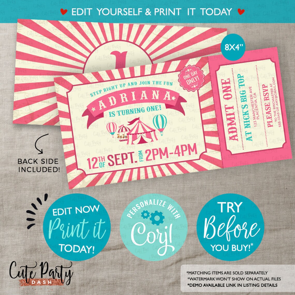 INSTANT DOWNLOAD EDITABLE Vintage Circus Carnival Birthday - Etsy