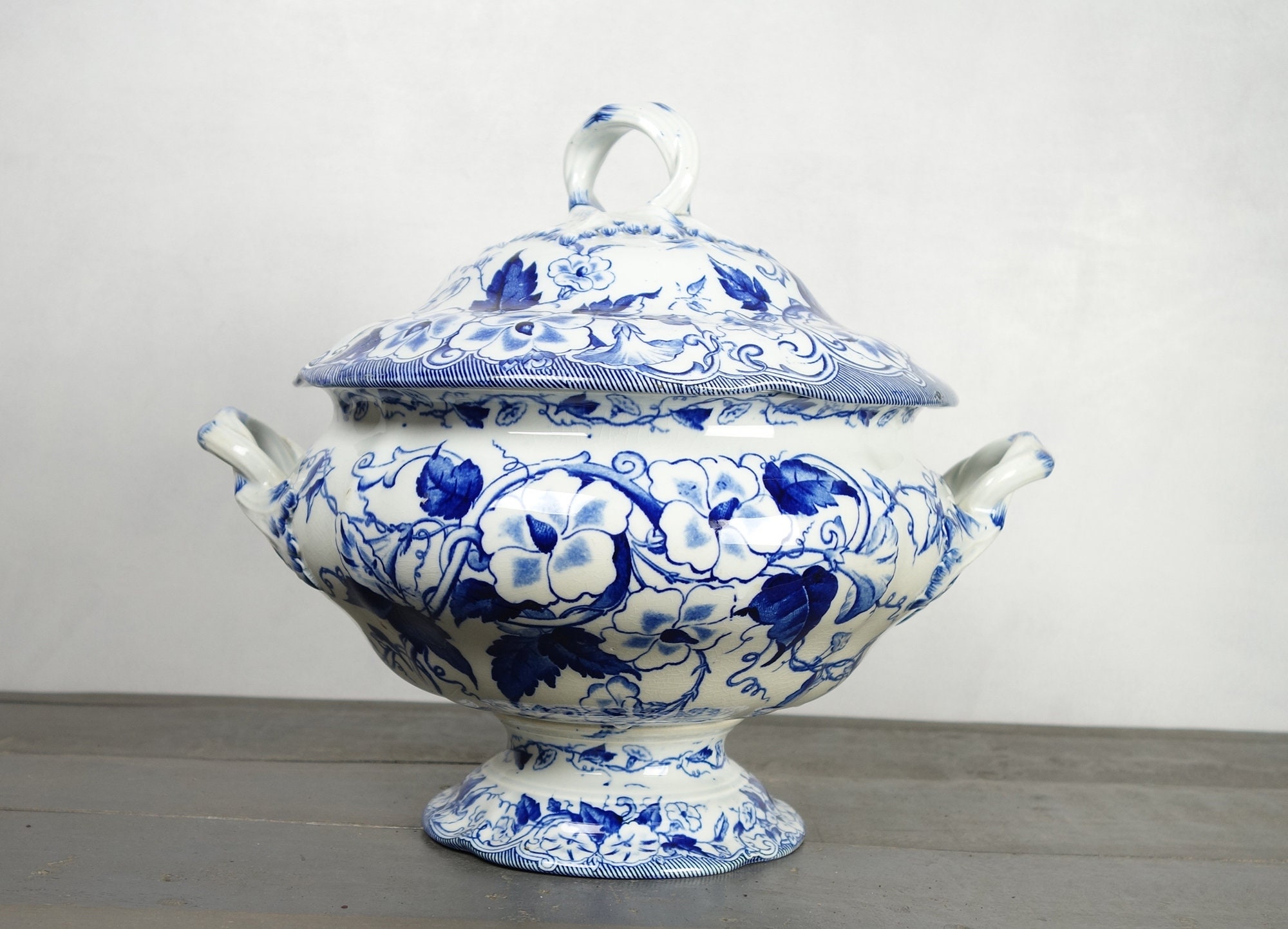 Beautiful French Antique Tureen Blue Flowers Decor Flora - Etsy