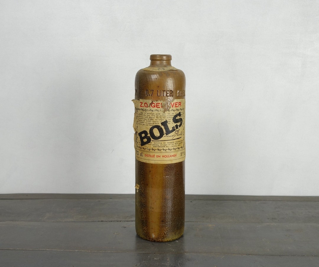Antique Stoneware Bottle, Gin BOLS With Labels, 0,7 L, Z.O. Genever ...