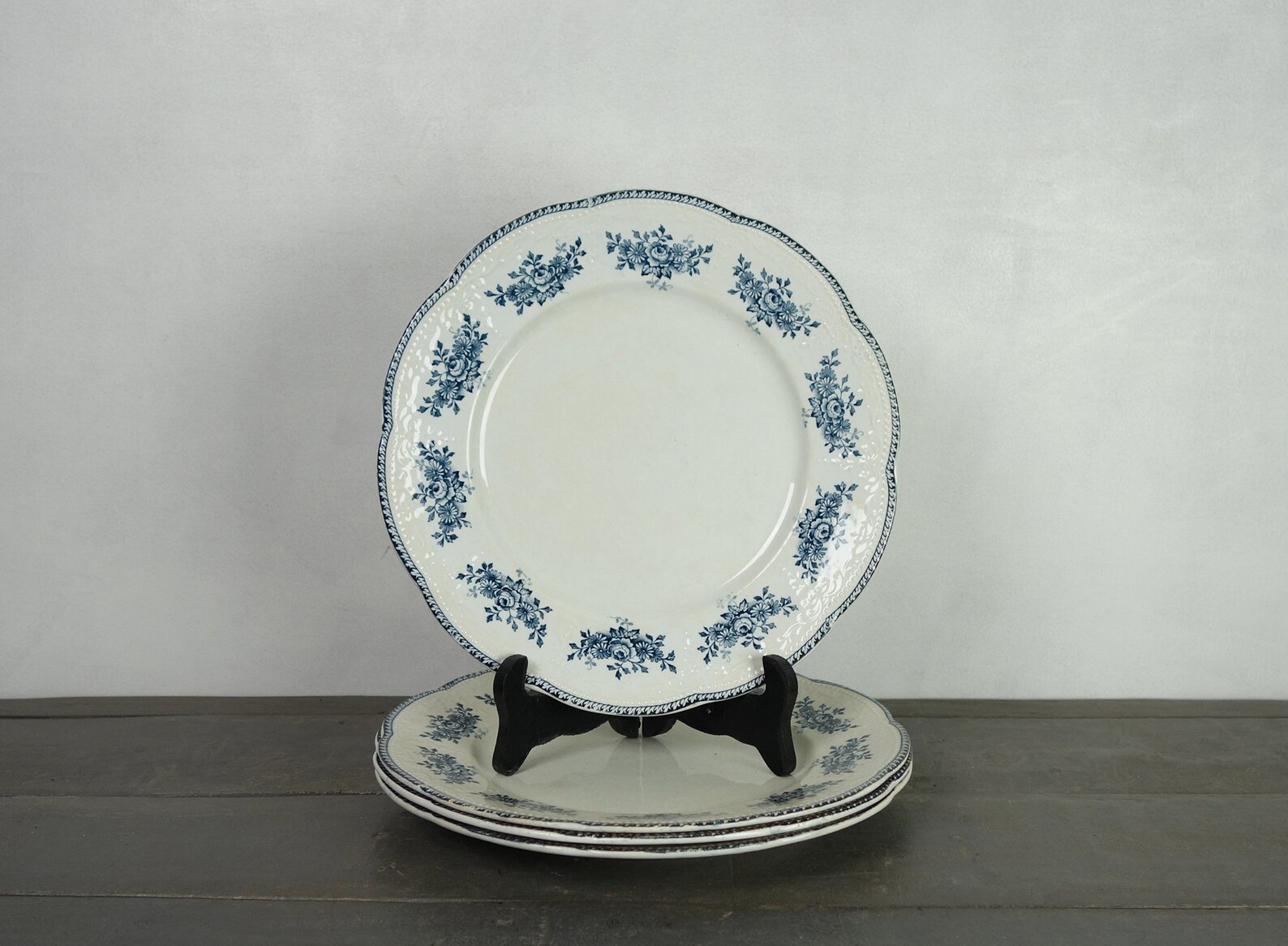 Set of 4 Antique French Plates, Blue Transferware, Richelieu Pattern ...