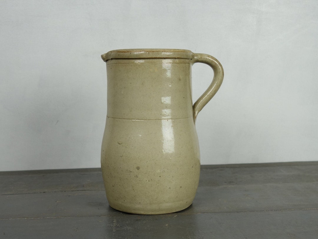 French Vintage Stoneware Pitcher, Water Pitcher, Beige Color, Rustic ...