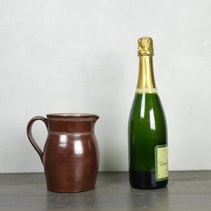 French Vintage Water Pitcher, Brown Color, Glazed Stoneware, Rustic ...