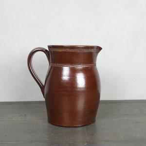 French Vintage Water Pitcher, Brown Color, Glazed Stoneware, Rustic ...
