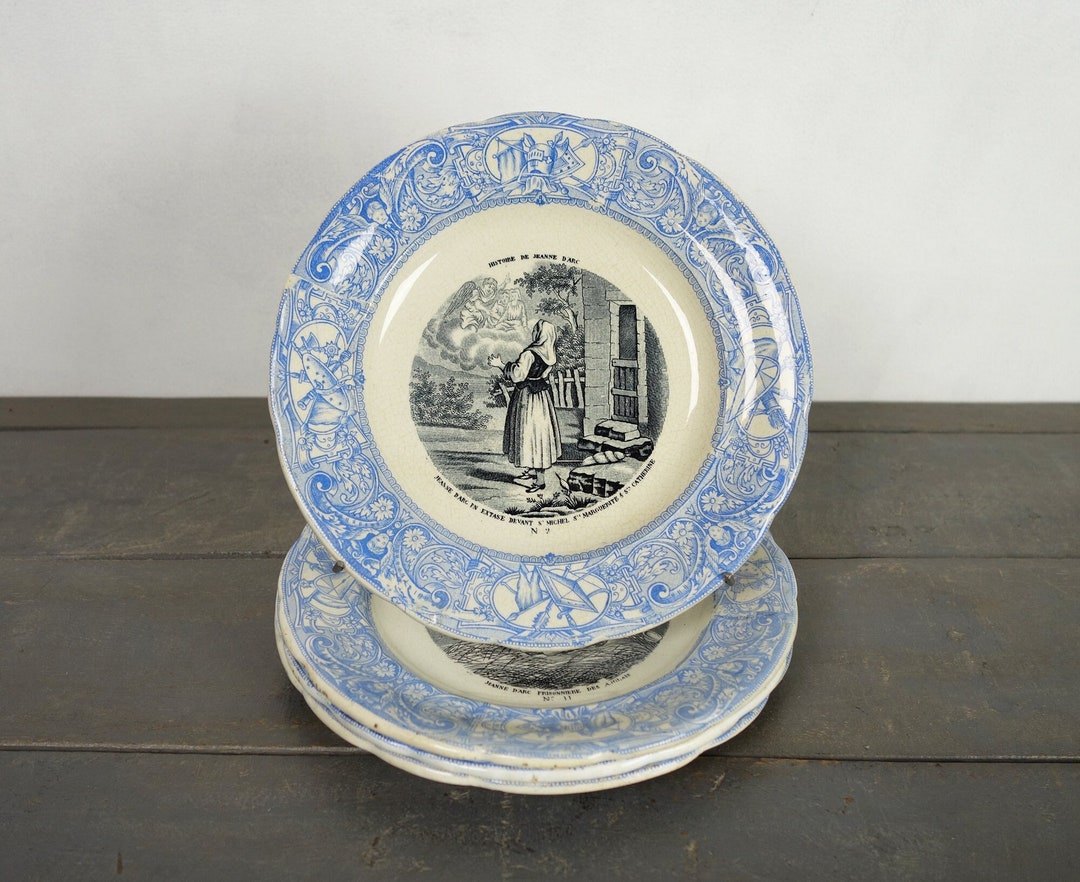 Set of 4 French Antique Talking Plates, History of Jeanne D'arc ...