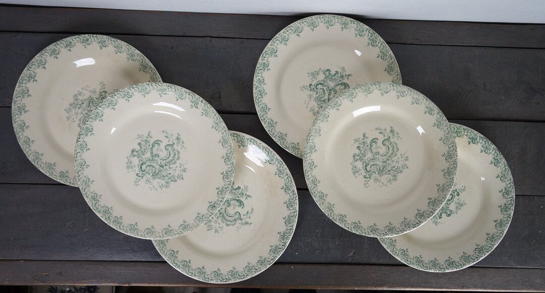 Set of 6 French Antique Plates, GIEN, Terre De Fer, Louis XV Pattern ...