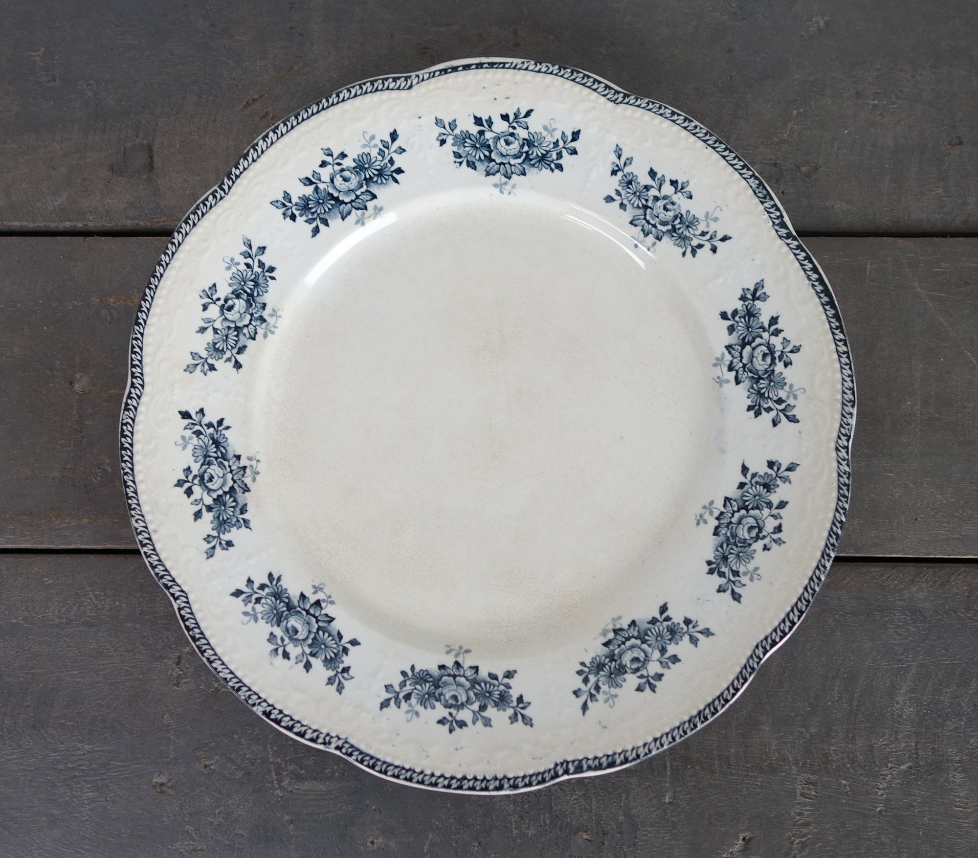 Set of 4 Antique French Plates, Blue Transferware, Richelieu Pattern ...