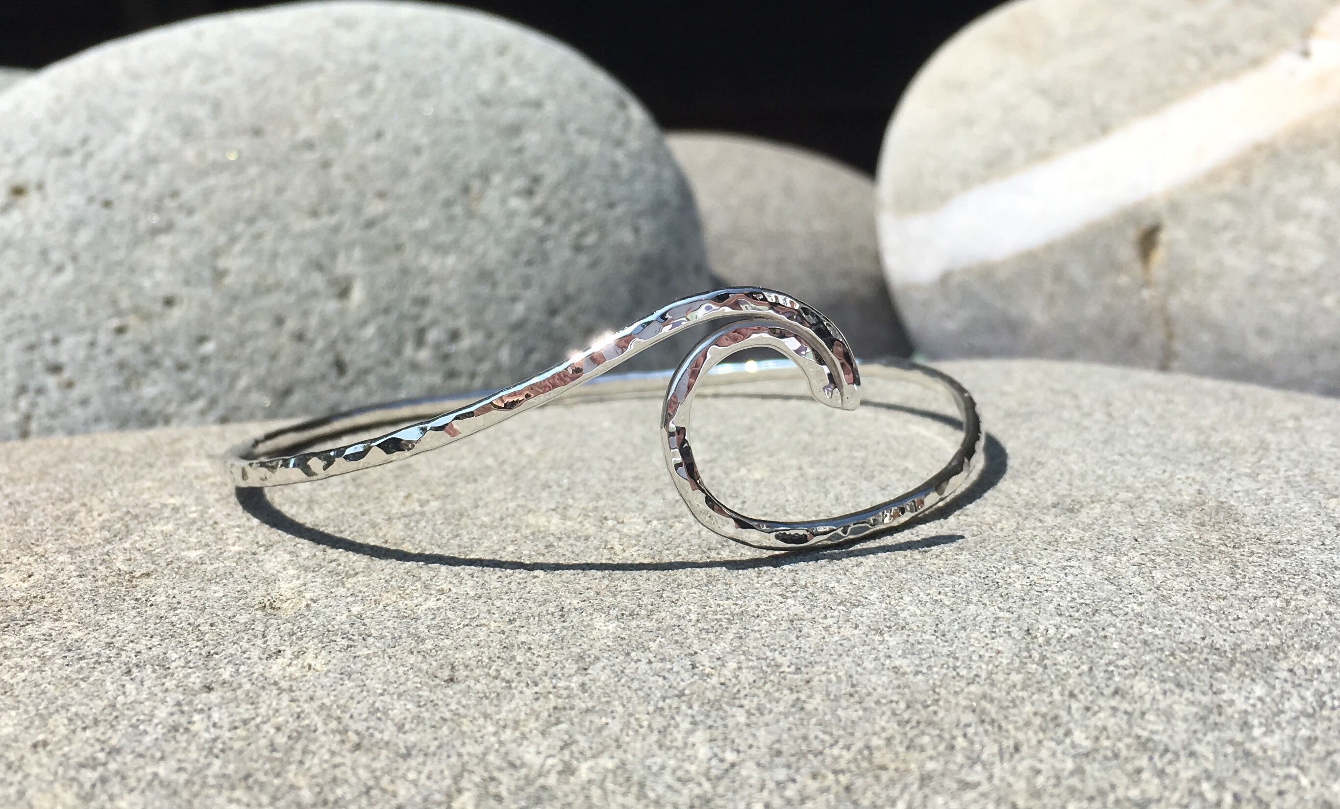 Hammered Wave Bangle Sterling Silver Surf Bangle, Handmade, Surfer Girl ...