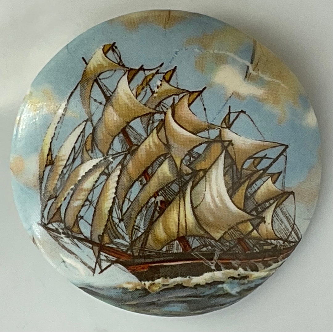 Sailing Ship Sailboat Very Large Ceramic Transfer Studio Button Vintage ...