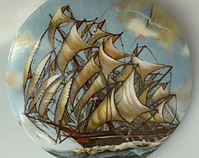 Sailing Ship Sailboat Very Large Ceramic Transfer Studio Button Vintage ...