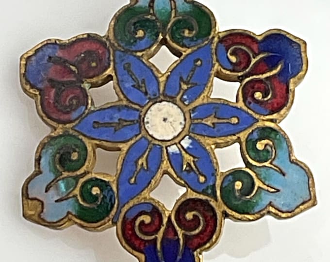 Colorful Enamel on Metal Flower Shape Antique Old Button Antique ...