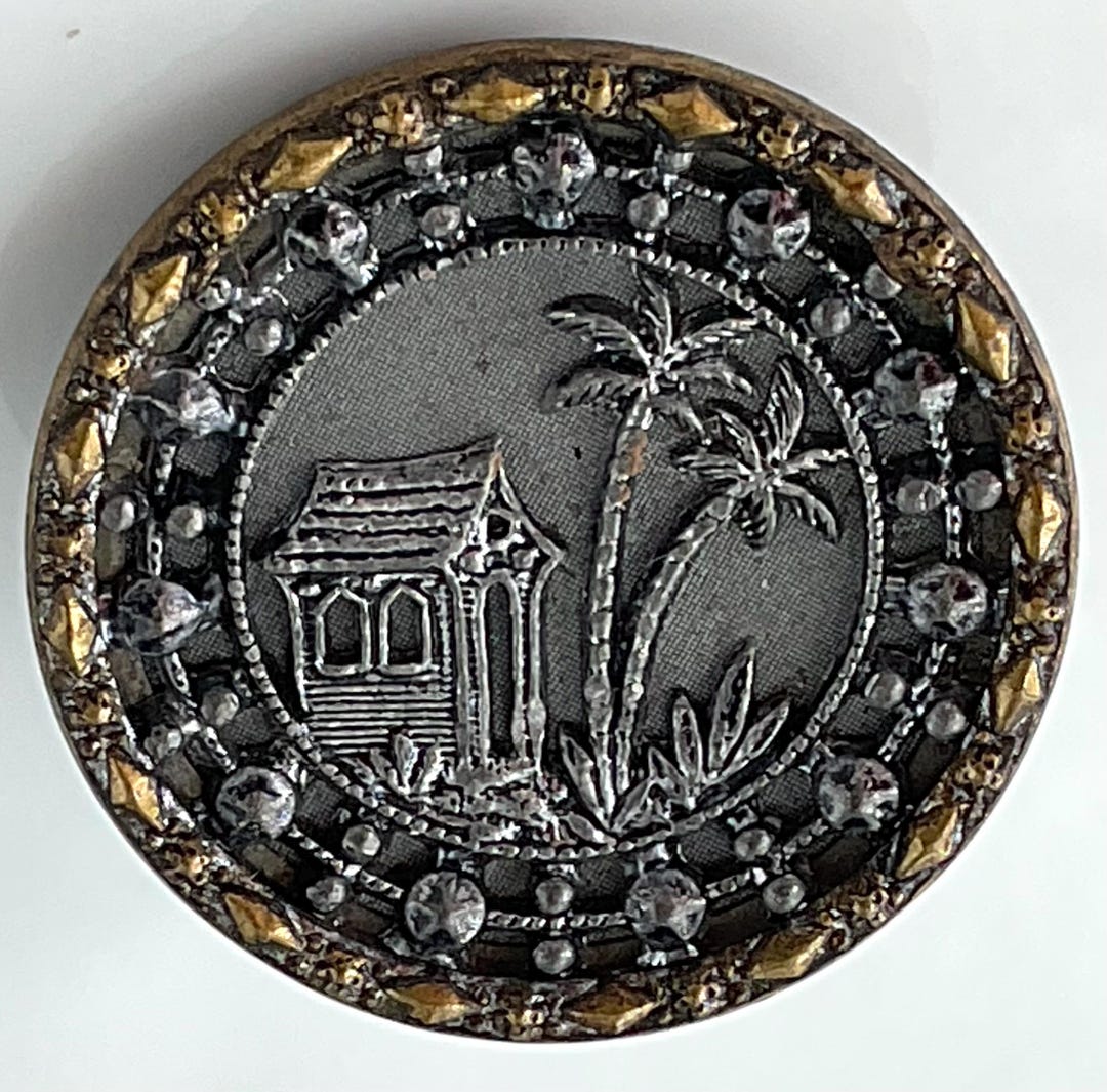 Victorian House Hut Tree Building Medium Antique Picture Button ...
