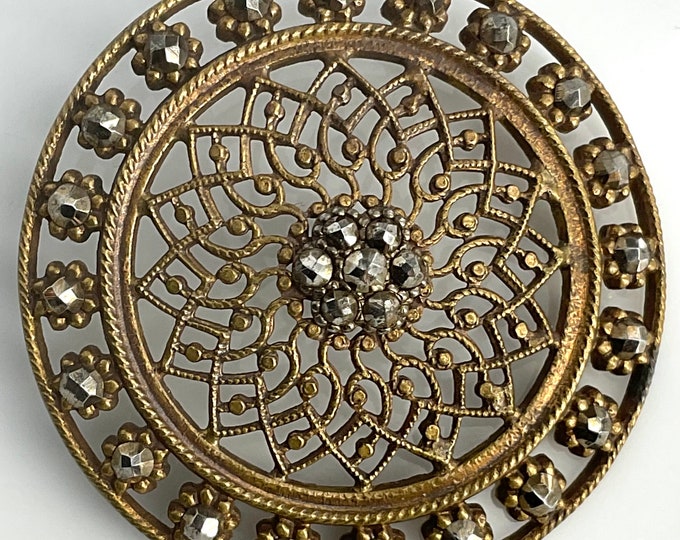 Filigree Metal Cut Steel Brass Large Antique Button Old Ornate Openwork ...