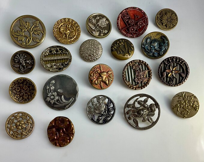 Lot 20 Medium Antique Flower Botanical Design Metal Old Picture Buttons ...