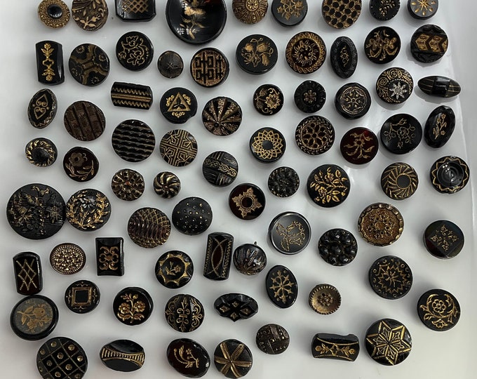 Lot 75 Antique Black Glass Gold Luster Outline Antique Buttons - Etsy