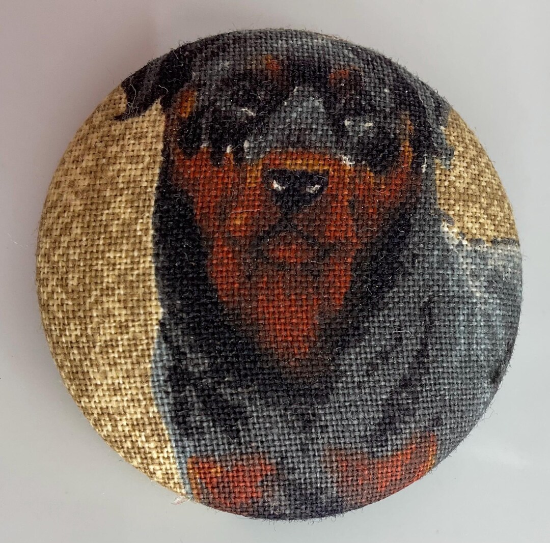 Dog Rottweiler Fabric Metal Vintage Large Studio Button Signed Helen ...