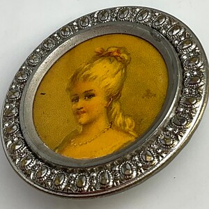 Large Color Lithograph Woman Portrait Metal Antique Button Old - Etsy