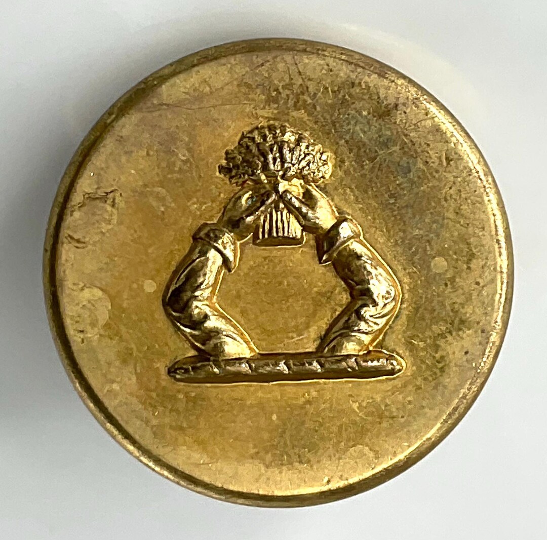 Antique British Livery Button Arms Hands Hold Sheaf Wheat Grain Firmin ...