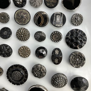 Lot 75 Antique Black Glass Silver Luster Outline Old Buttons Small ...