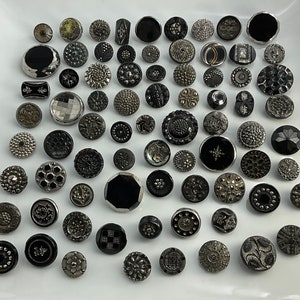 Lot 75 Antique Black Glass Silver Luster Outline Old Buttons Small ...