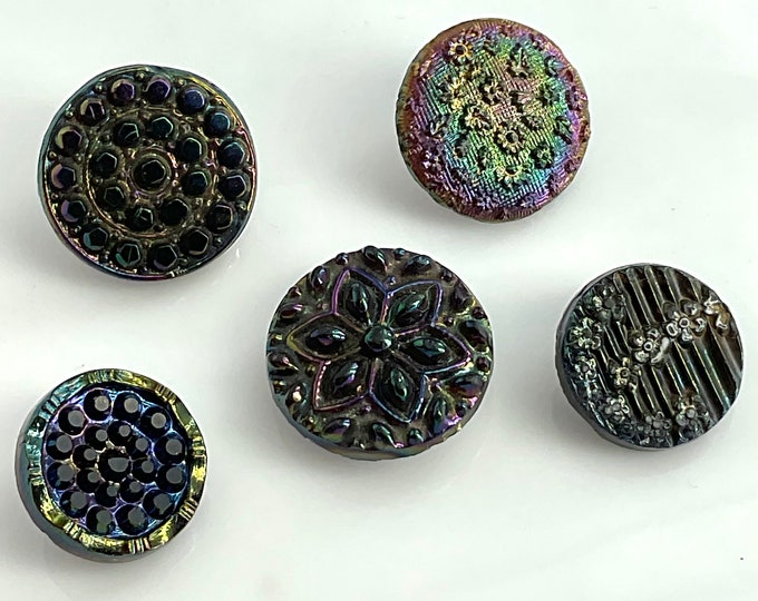 Lot 5 Antique Carnival Iridescent Color Luster Victorian Black Glass ...