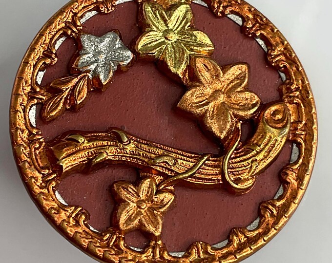 Victorian Metal Original Color Tint Flowers Branch Antique Button Old ...