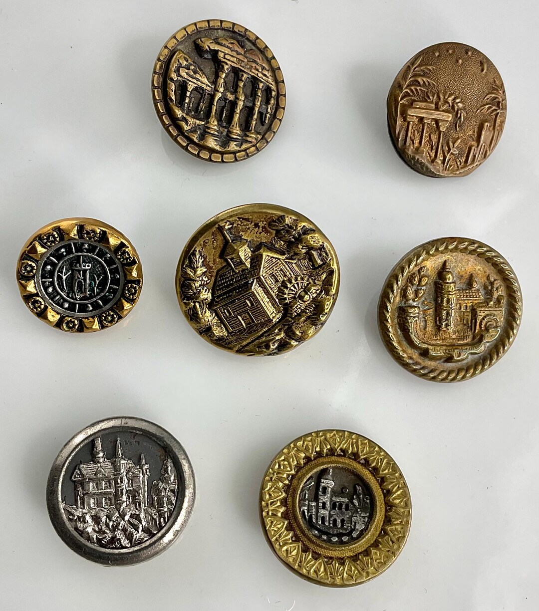 Lot 7 Antique Building Architecture Small Metal Picture Buttons Old ...