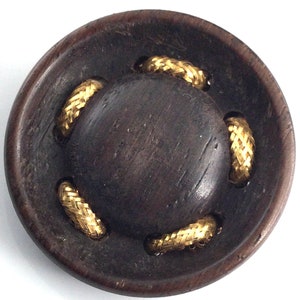 Set 10 Large Vintage Wood Buttons Pierced Gold Braid Wooden - Etsy