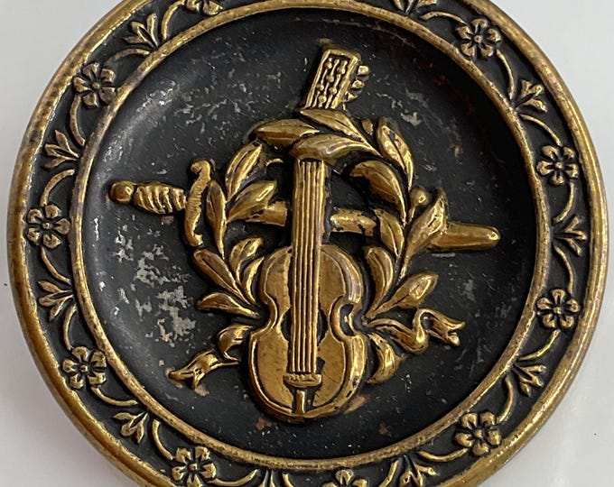 Large Antique Music Theme Sword Foliage Old Metal Picture Button ...