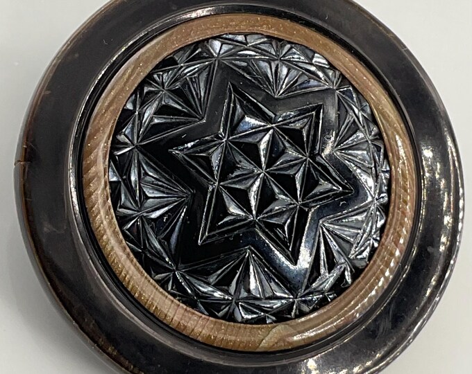 Massive Tighttop Celluloid Luster Black Glass Jewel Six Point Star ...