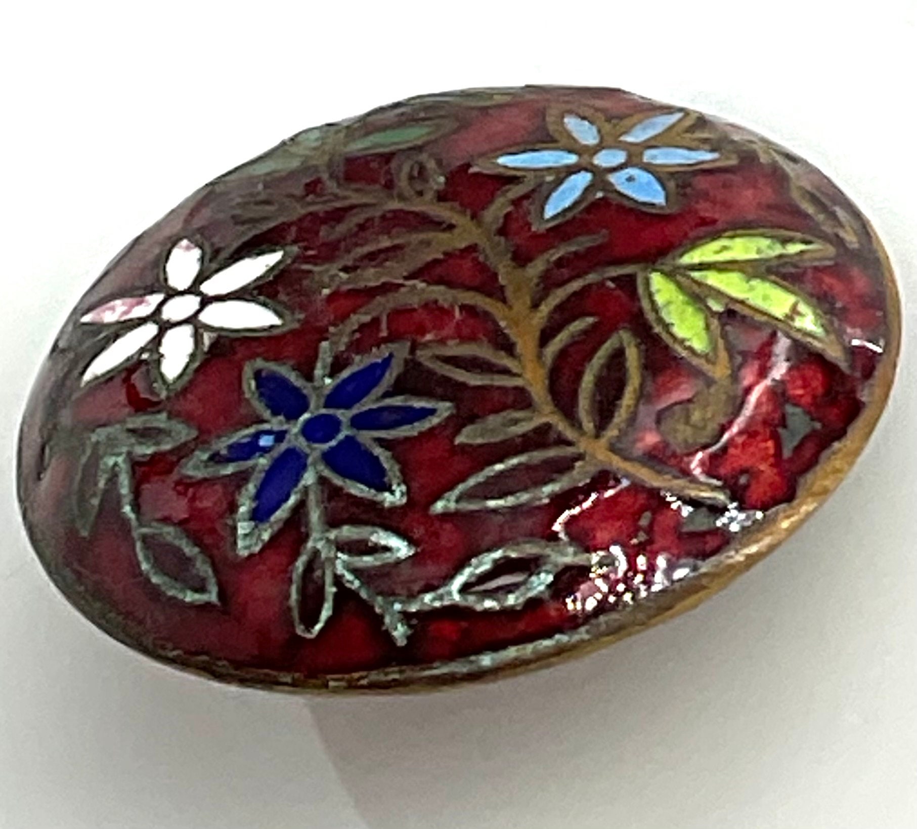 Colorful Flowers Antique Red Enamel Button Old Medium Size Botanical - Etsy