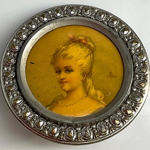 Large Color Lithograph Woman Portrait Metal Antique Button Old - Etsy