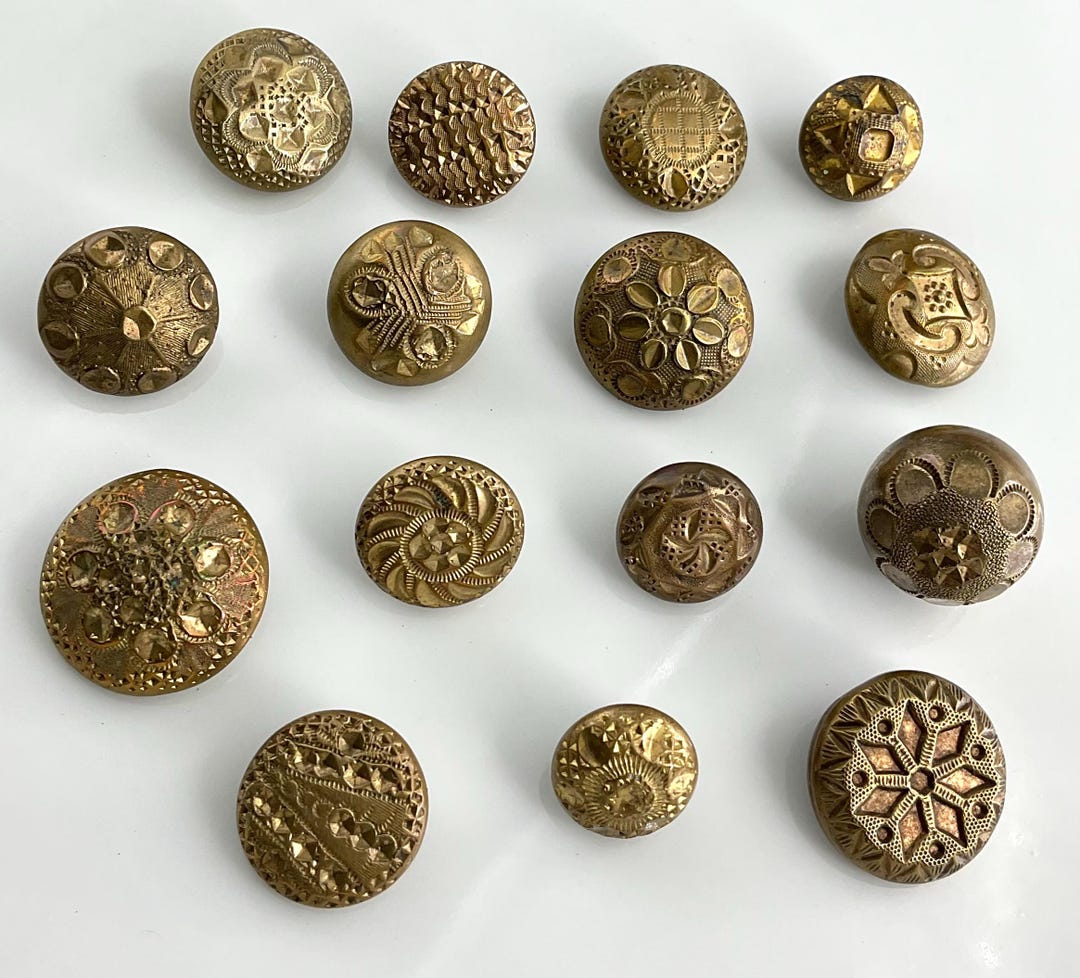 Lot of 15 Antique Gilt Golden Age Buttons Old Variety Small Metal ...