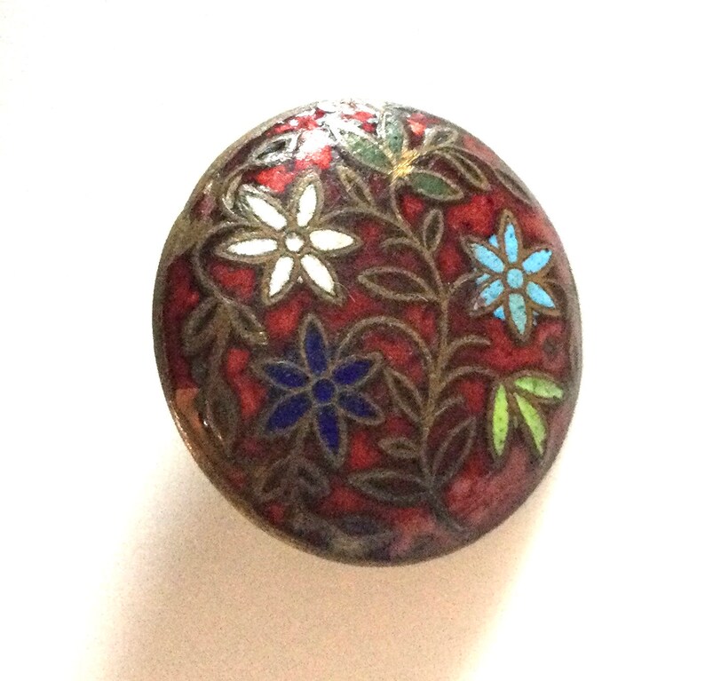 Colorful Flowers Antique Red Enamel Button Old Medium Size - Etsy