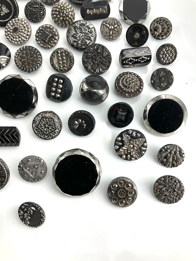 Lot 75 Antique Black Glass Silver Luster Outline Old Buttons - Etsy