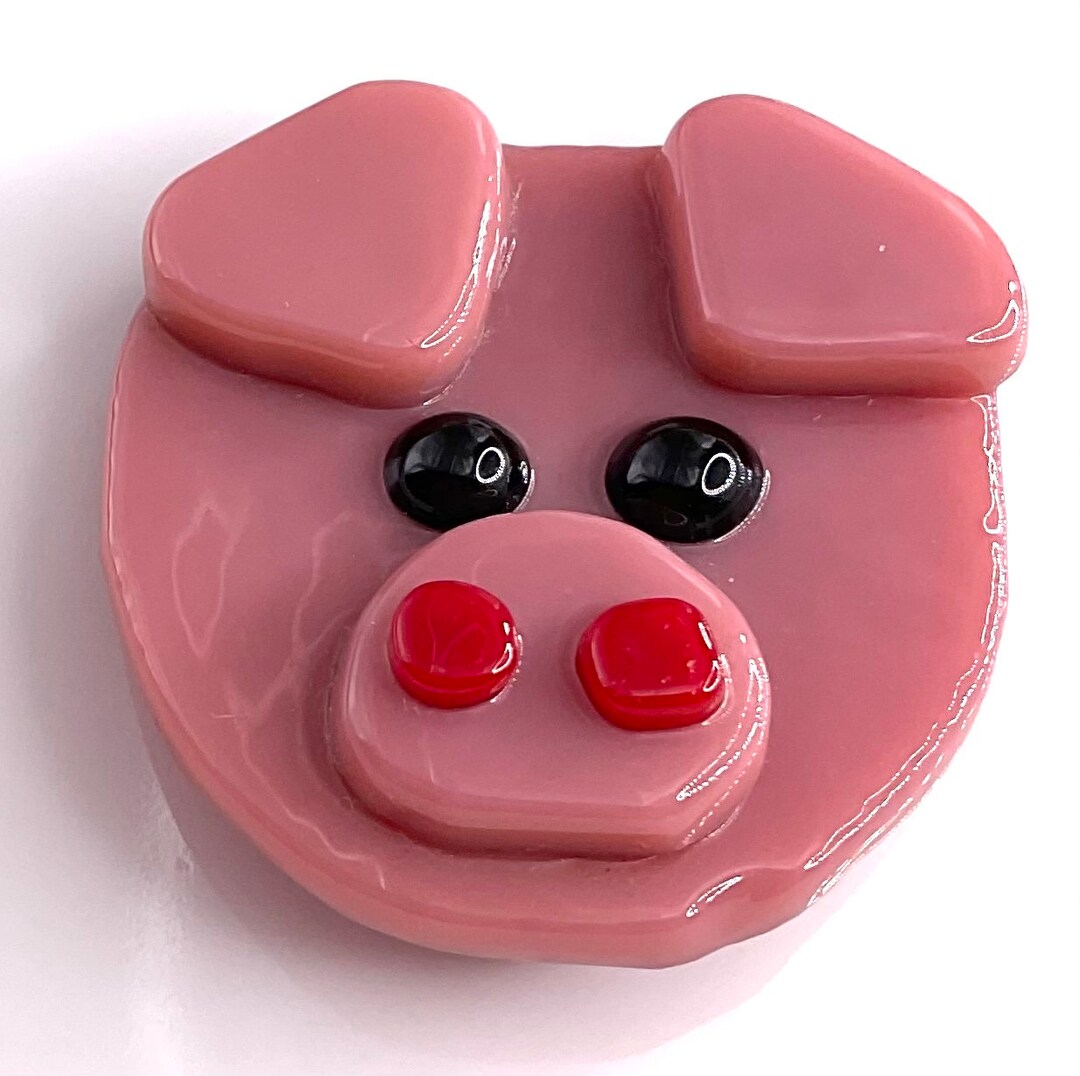 Large Pink Pig Animal Fused Glass Novelty Studio Button Realistic Shape ...
