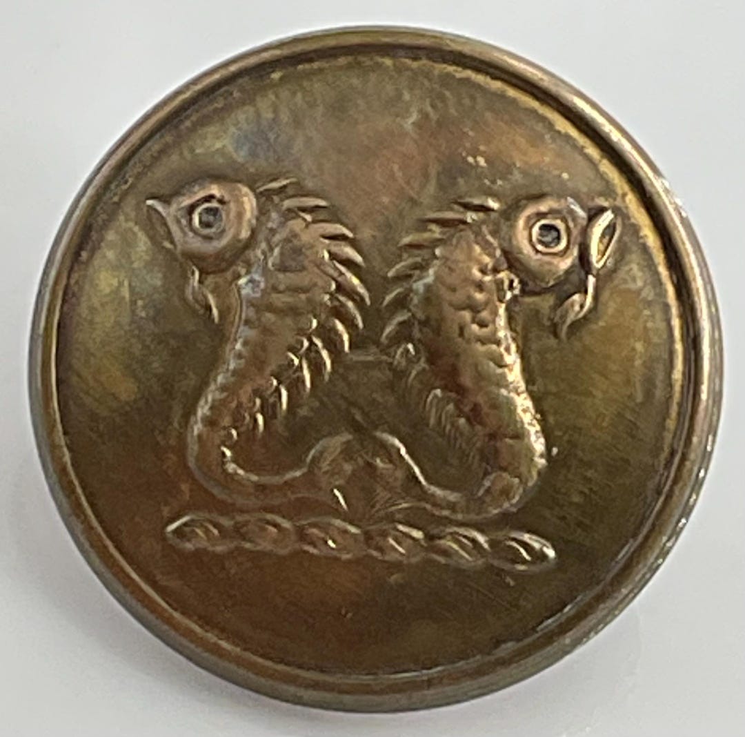 Antique Livery Button Fish Sea Serpents Animal Old Medium Metal ...