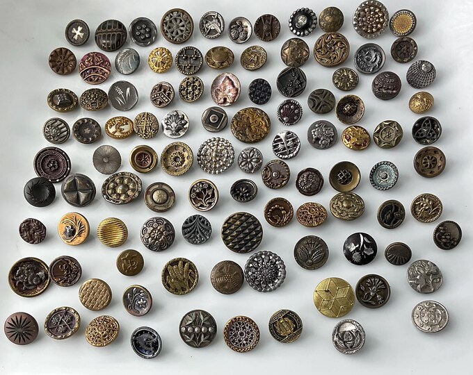 Lot 100 Antique Small Metal Buttons Old Variety Tints Flowers Ornate ...
