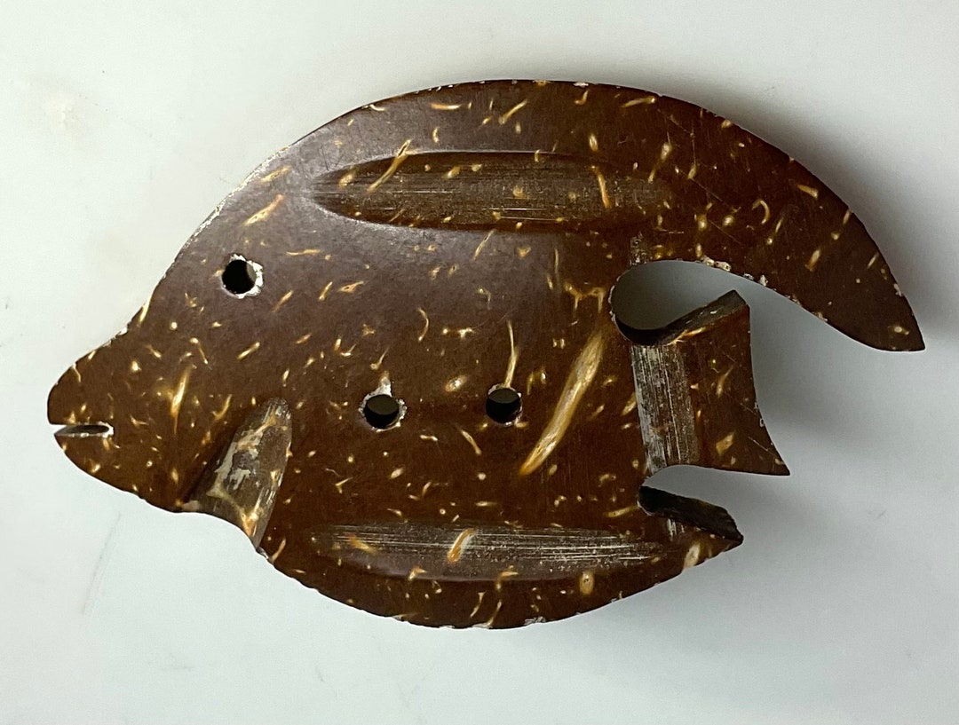 Large Realistic Shape Carved Coconut Shell Fish Button Vintage - Etsy