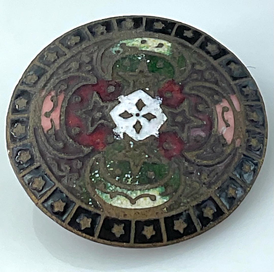 Medium Enamel Metal Crescent Moons Stars Antique Botanical Button Old ...