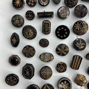 Lot 75 Antique Black Glass Gold Luster Outline Antique Buttons - Etsy