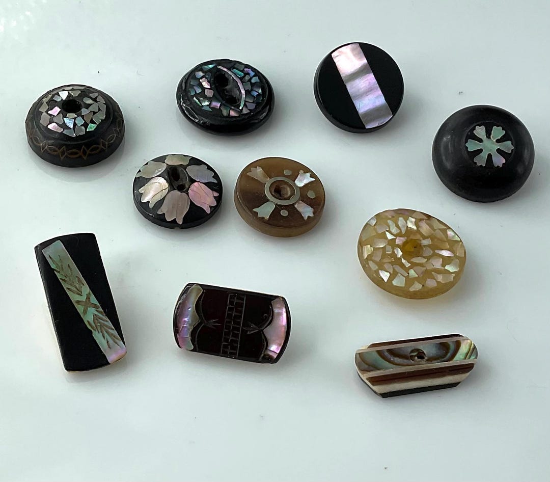 Lot 10 Small Antique Inlaid Horn Composition Buttons Shapes Old ...