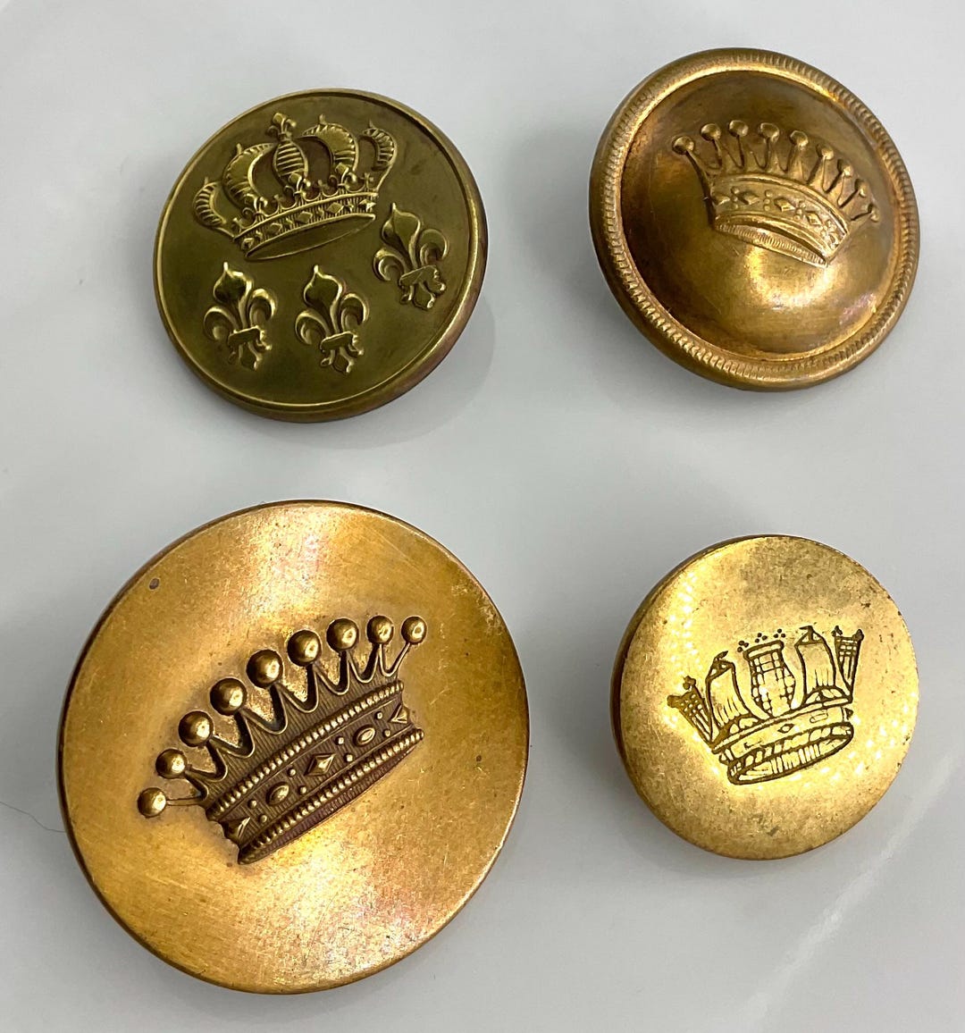 Lot 4 Antique Crown Metal Buttons Coronet Uniform Utilitarian Back ...